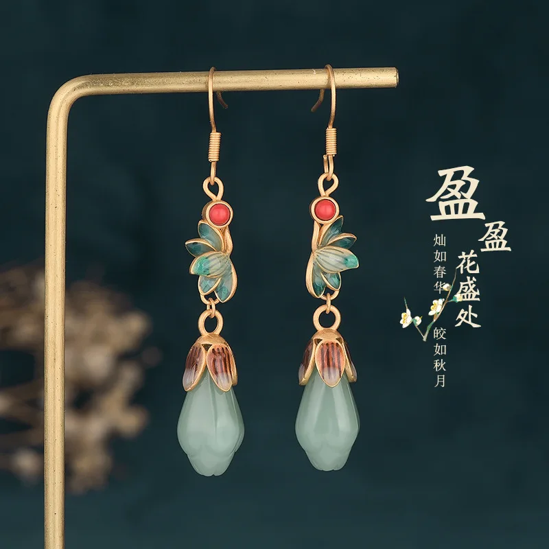 Chinese-Style-Antique-Jewelry-Enamel-Niche-925-SilverEarNeedle-Yulan ...