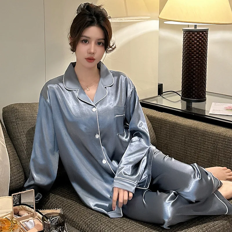 New-Ladies-Two-Piece-Pajamas-Casual-Simulation-Silk-Homewear-Spring-And ...