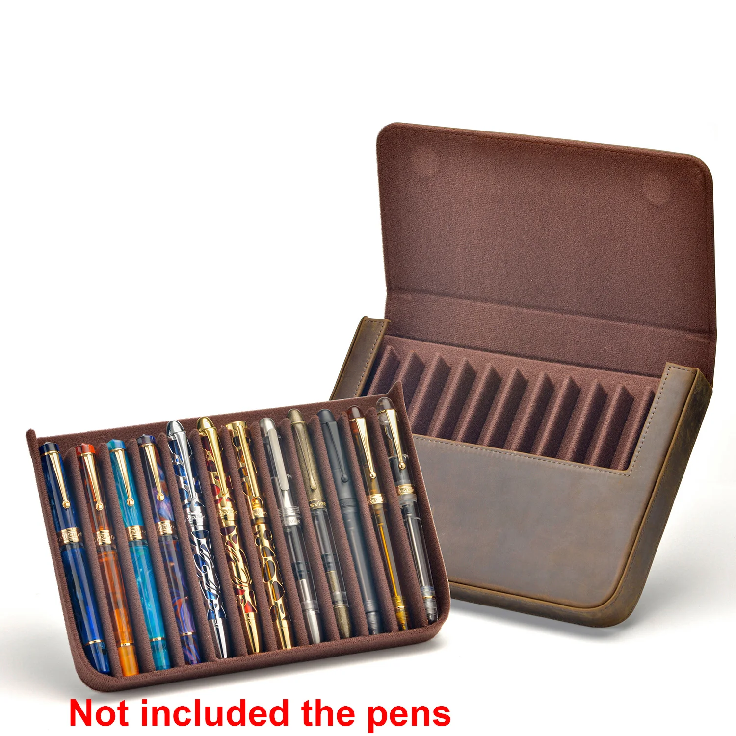 Asvine 12 Slots Fountain Pen Case Pen Storage Bag Genuine Leather ...