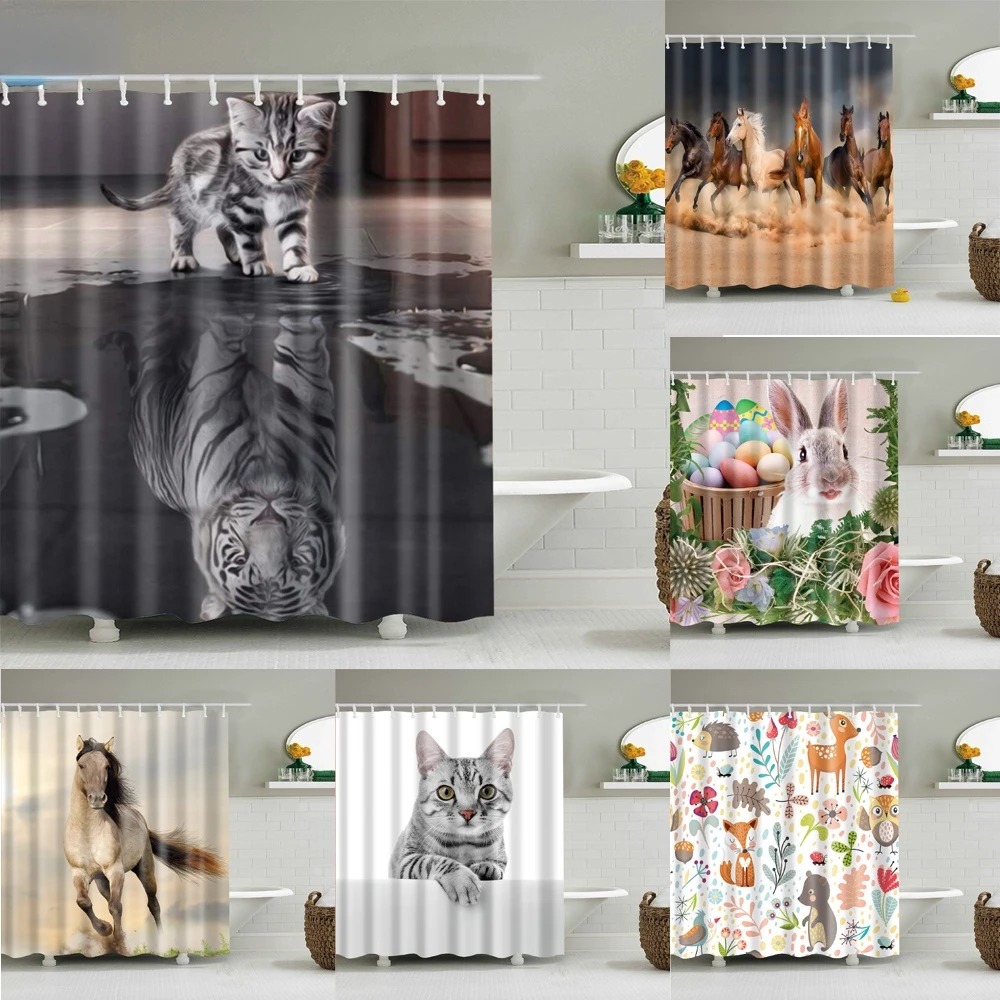 Lovely Animals Cat Dogs Giraffe Rabbits Shower Curtains Frabic ...
