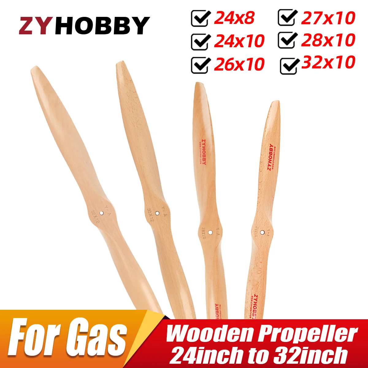Wooden Propeller Gas Wood Prop Helice 24x8 24x10 26x10 27x10 28x10 ...
