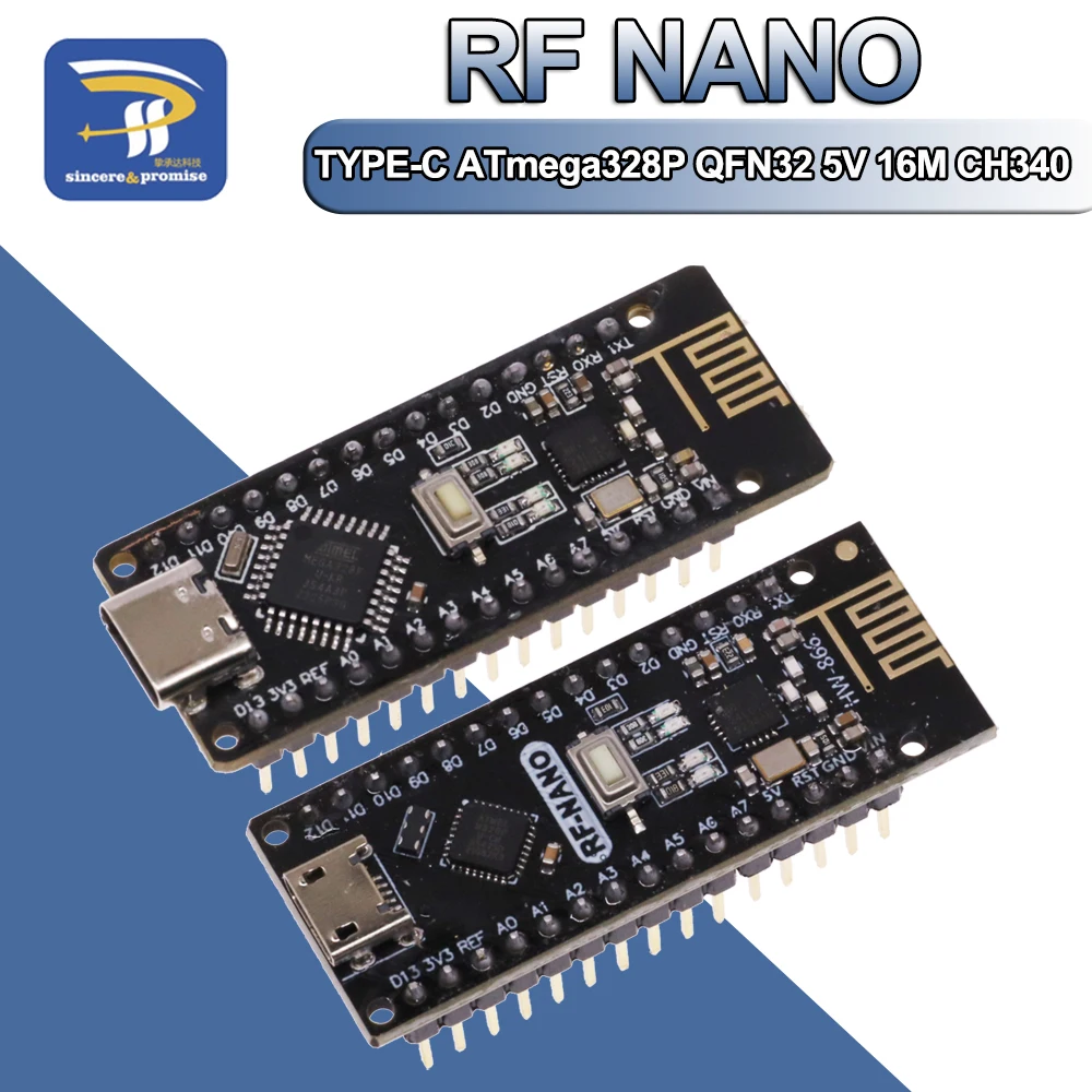 RF-Nano for Arduino Nano V3.0, TYPE-C Micro USB Nano Board ATmega328P QFN32 5V 16M CH340 ...
