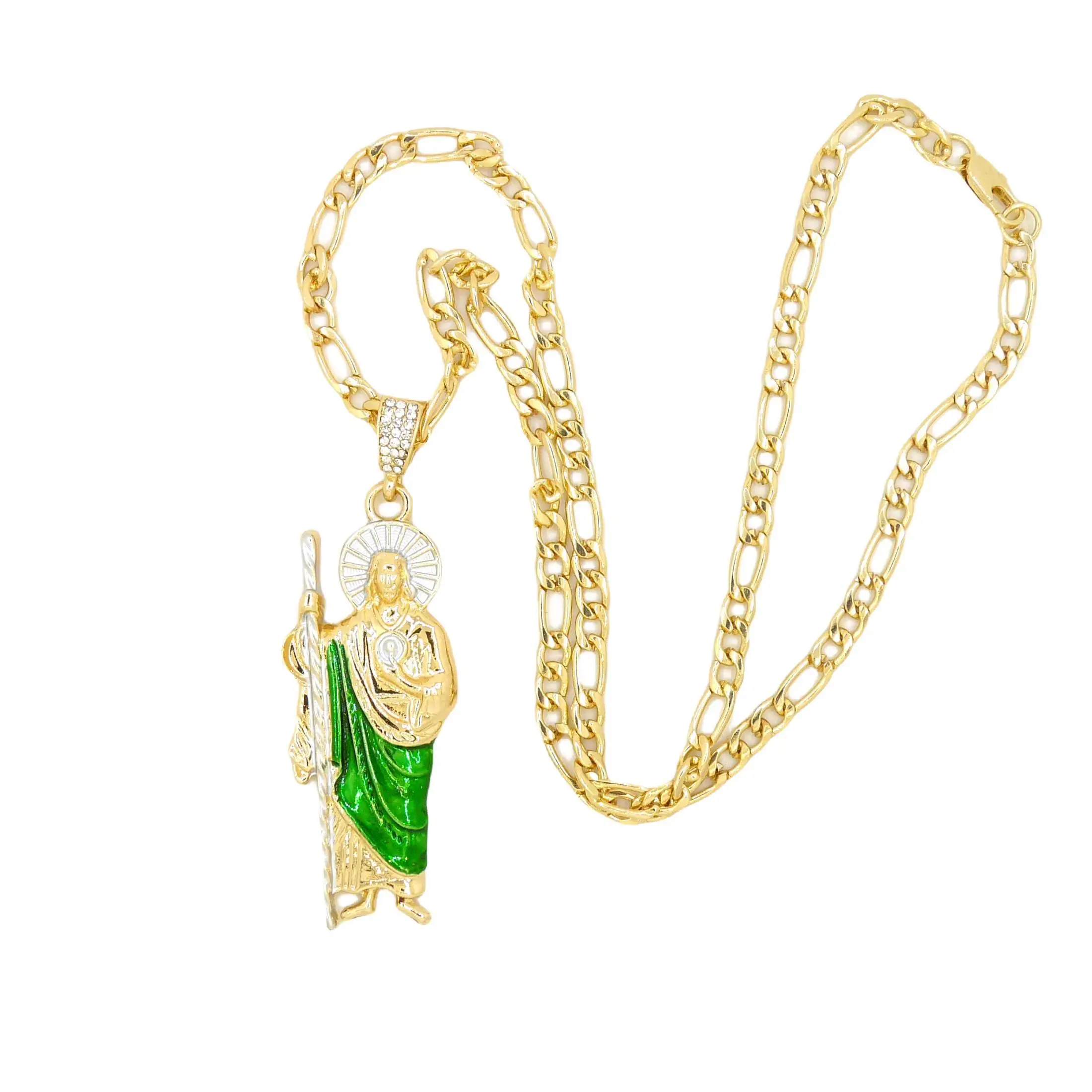 San-Judas-Necklace-14K-Gold-Plated-Saint-Jude-Necklace-Figaro-style ...