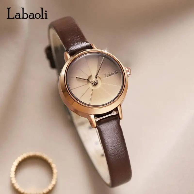 LABAOLI relojes de cuero con esfera creativa para mujer, pulsera de oro ...