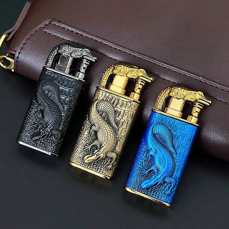 Unusual-Metal-Crocodile-Double-Fire-Lighters-Windproof-Gas-Lighters ...