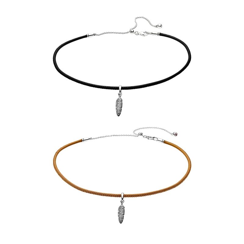 Leather-Torques-For-Women-Jewelry-Silver-925-Feather-Pendant-Clasp ...