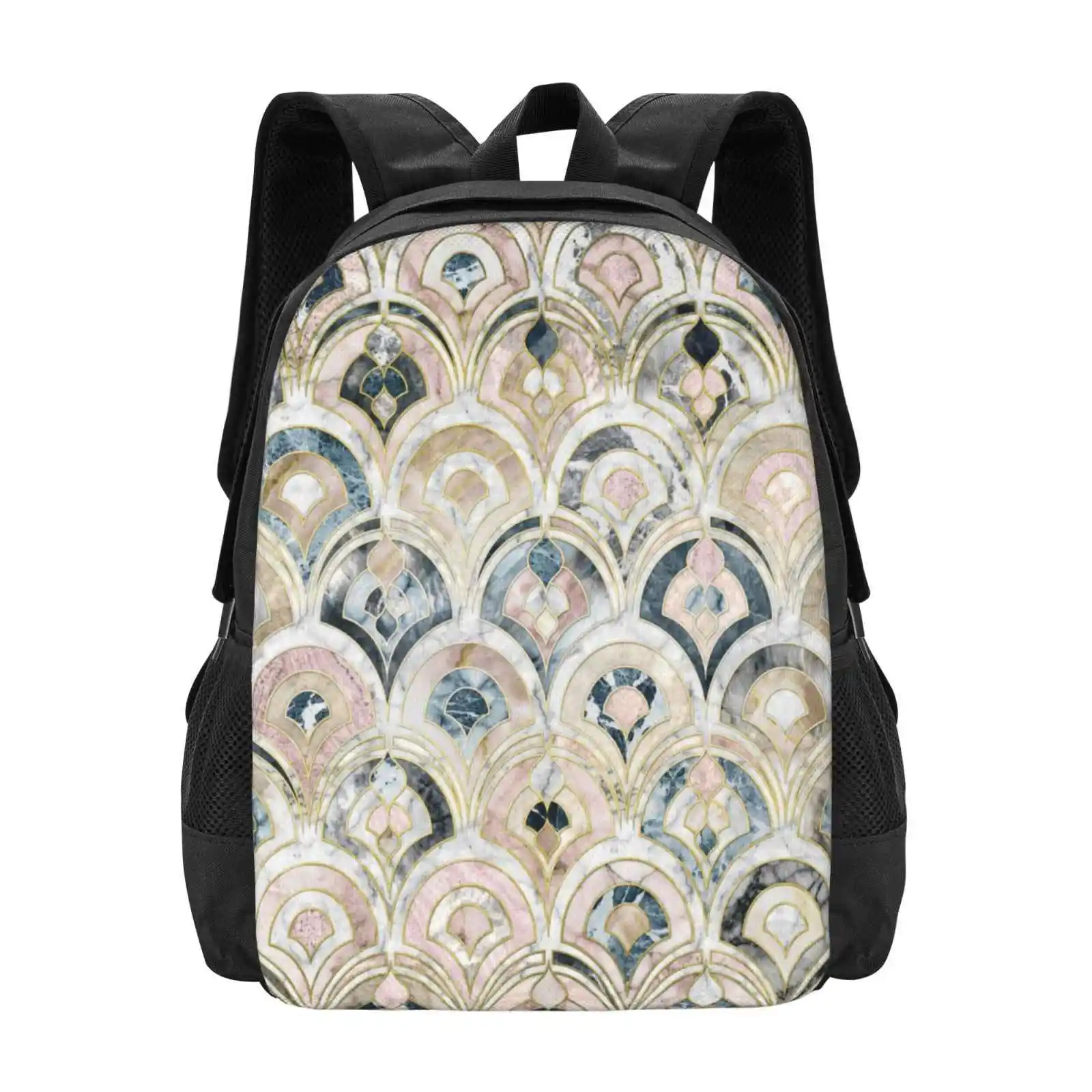 Art-Deco-Marble-Tiles-In-Soft-Pastels-School-Bag-Big-Capacity-Backpack ...