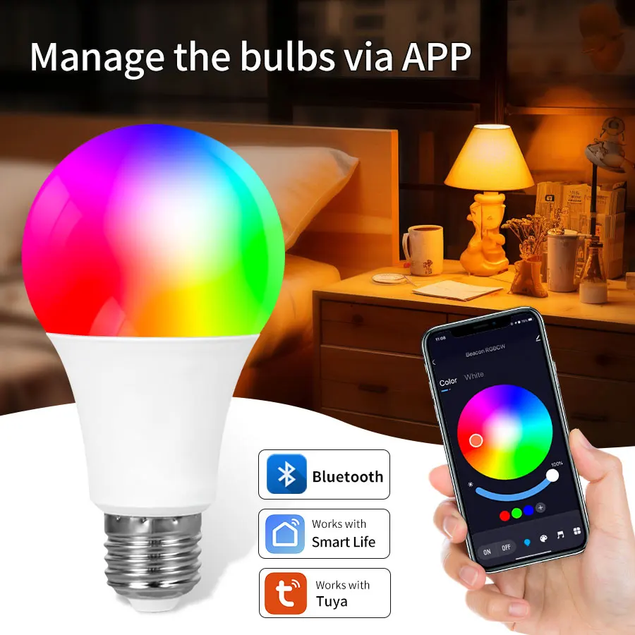 Tuya-Smart-LED-Bulb-E27-Bluetooth-Light-Bulbs-9W-15W-18W-RGB-Lamp-APP ...