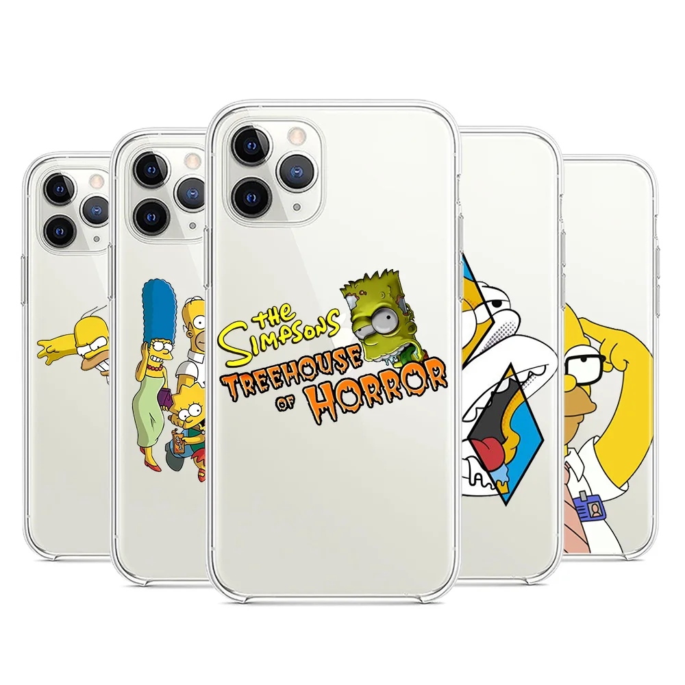 Funda de teléfono de Los Simpsons para Apple, carcasa transparente para iPhone 14, 13, 12, 11 ...