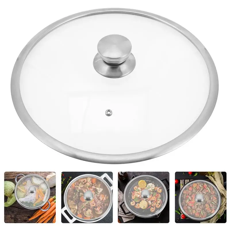 1Pc 32cm Cooking Pot Cover Stainless Steel Glass Pot Cover Multi ...