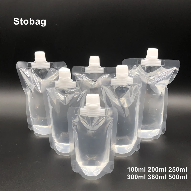 StoBag 50pcs Plastic Transparent Liquid Packaging Big Nozzle Bags Juice ...