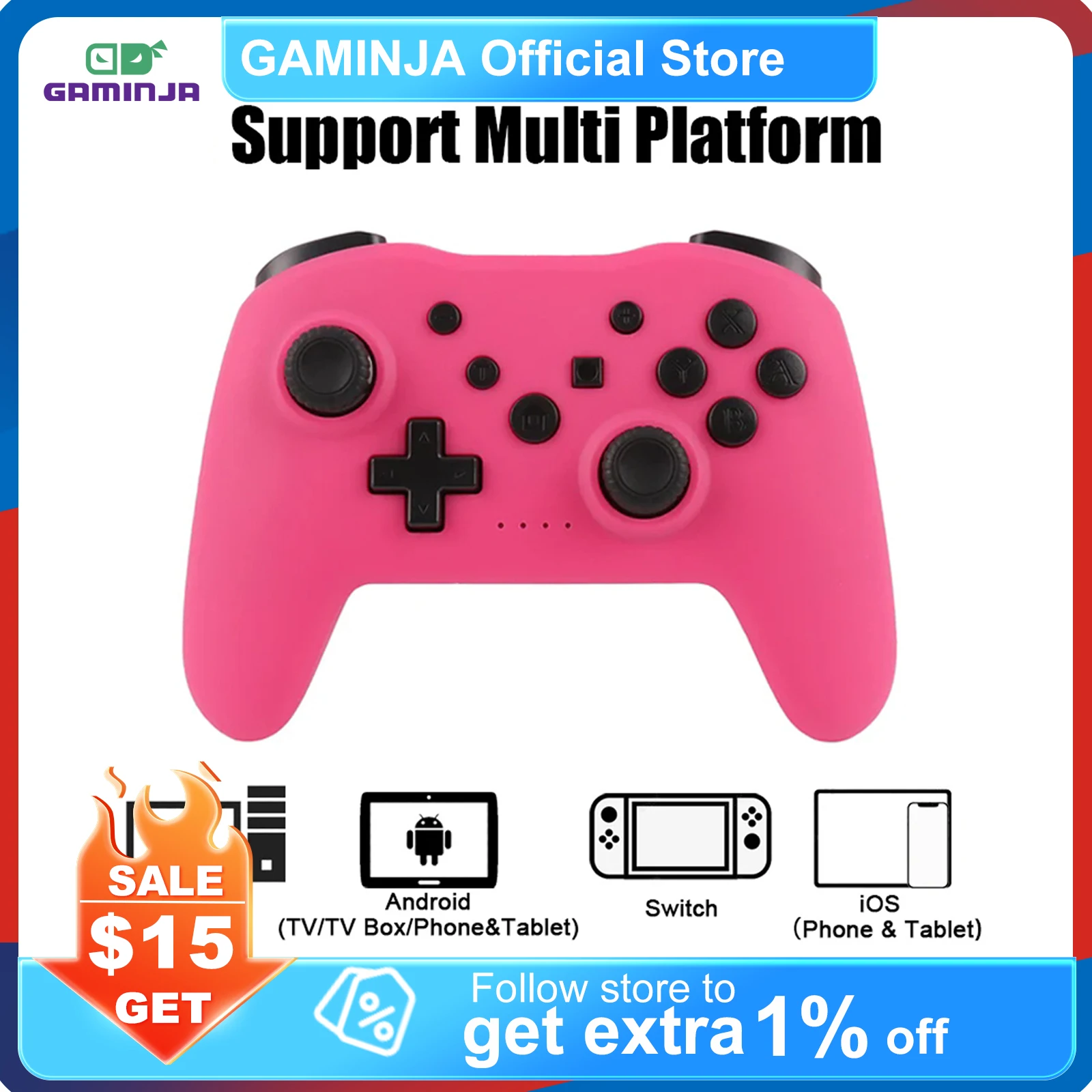 GAMINJA-Wireless-Rubber-Gamepad-Bluetooth-Game-Controller-for-Nintendo-Switch-PS3-Six-Axis ...