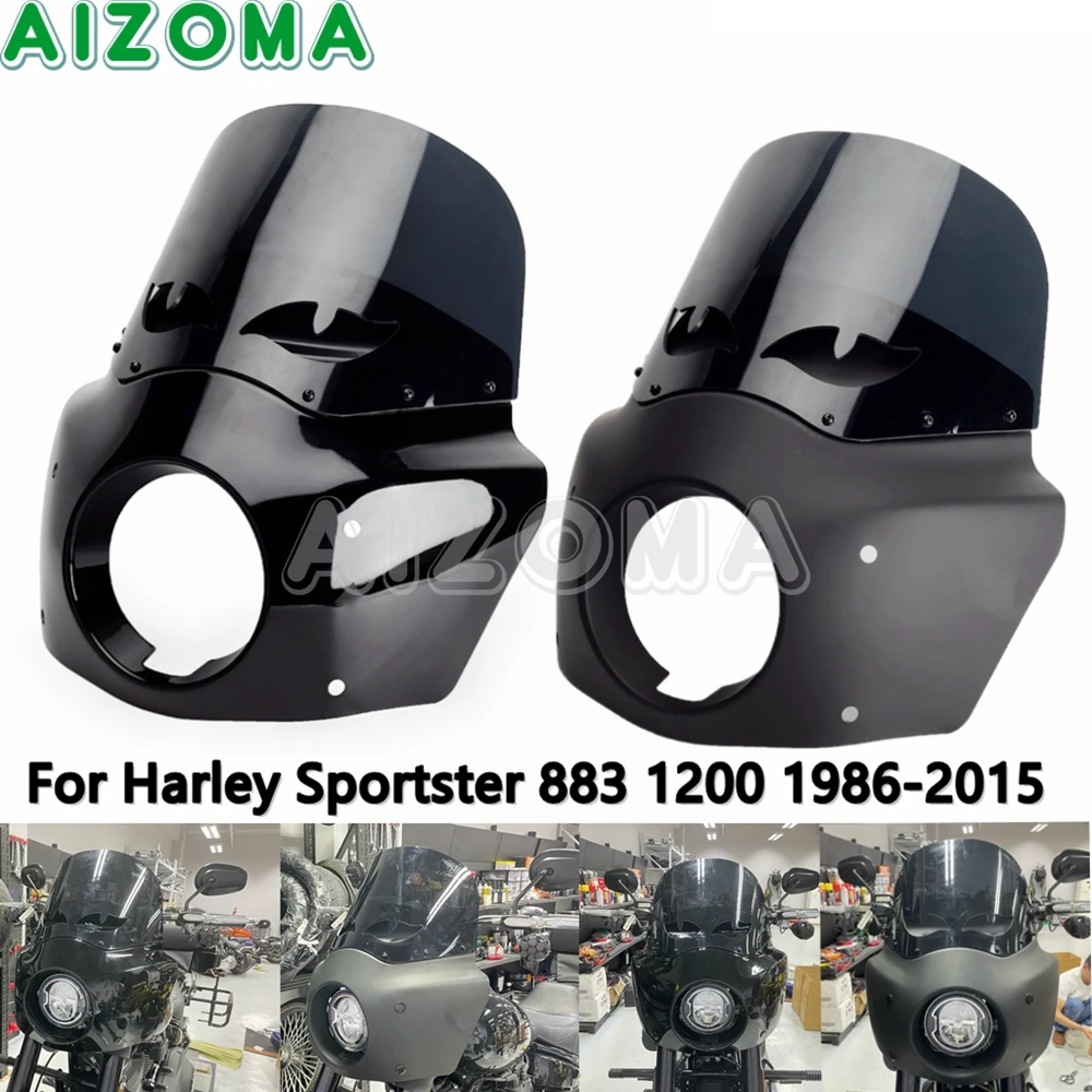 Motorcycle-Front-Mask-12-inch-Windshield-Windscreen-5-3-4-Headlight ...