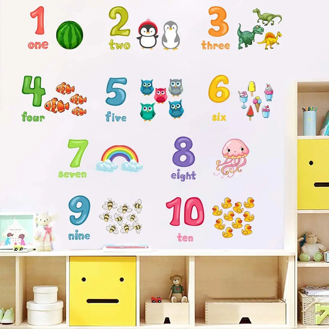 Cartoon-Animal-Number-Wall-Sticker-For-Kindergarten-Classroom-Kids-Room ...
