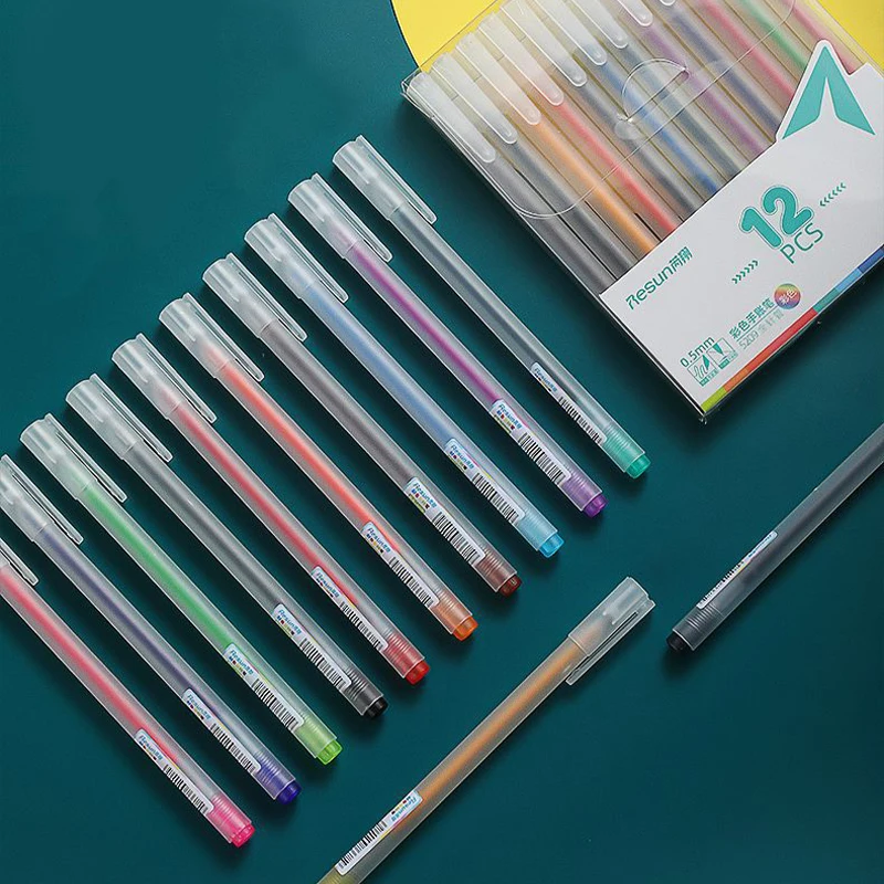 12-Colors-Boxed-Neutral-Pen-Highlighter-Gloss-Cute-Hand-Pen-Set-Retro ...