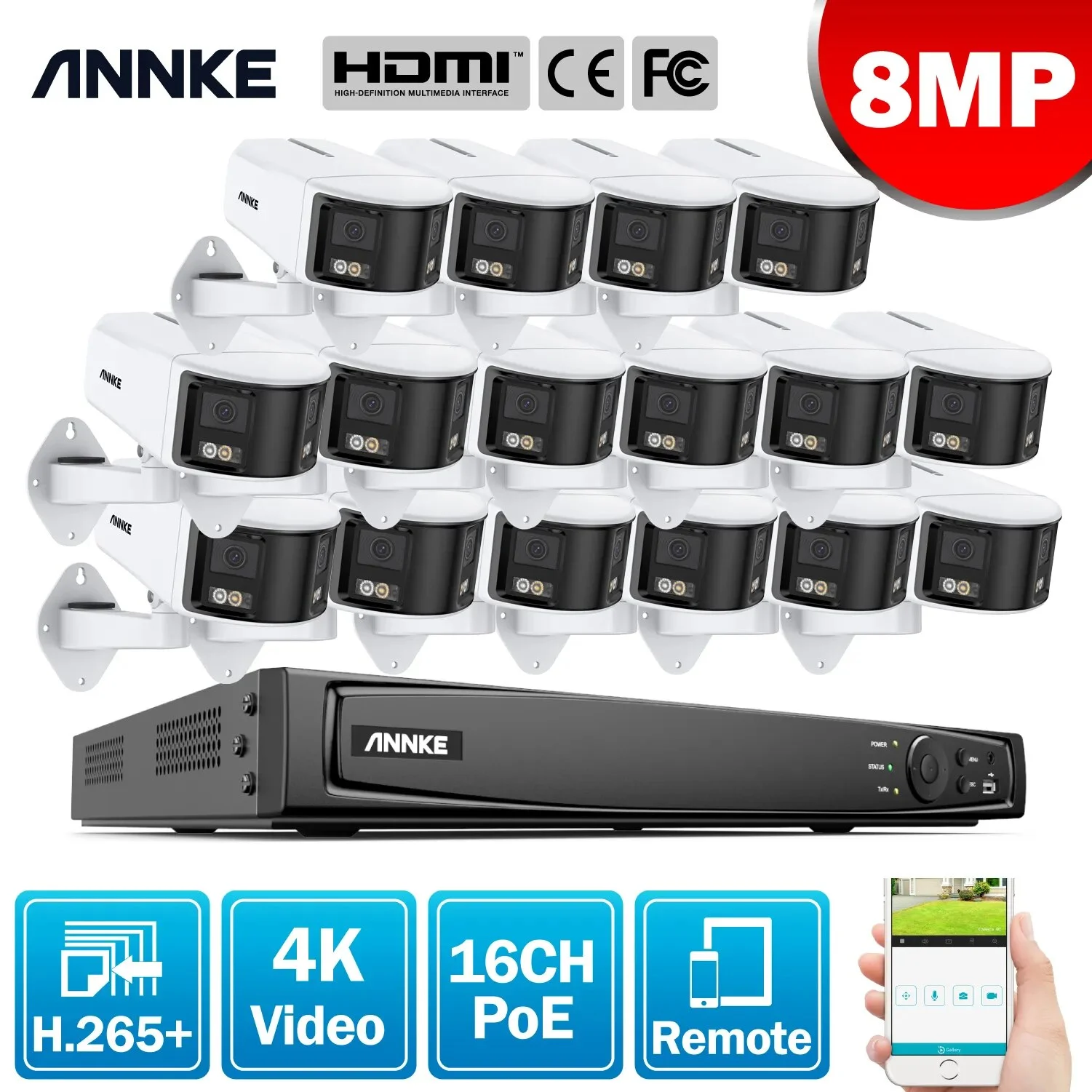 ANNKE-16CH-NVR-Dual-Lens-POE-IP-Camera-Full-Color-Night-Vision-180 ...