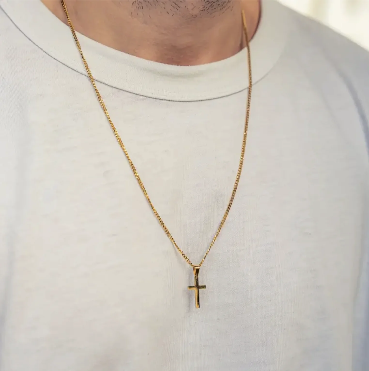 Men-s-Fashion-Cross-Pendant-Necklace-Golden-Plated-Cuban-Chain ...