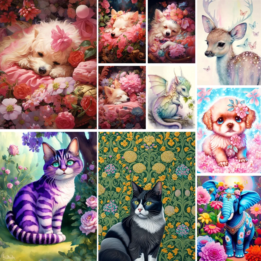 Animal-Dog-Cat-Elephant-Printed-Canvas-Cross-Stitch-Embroidery-Kit ...