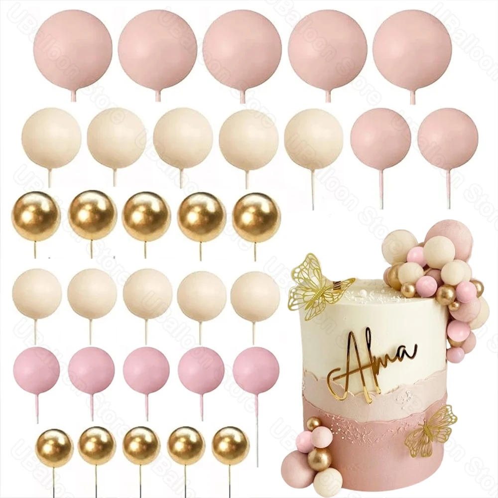 1-Set-Pink-Balls-Cake-Decorations-2-4cm-Gold-Boho-Skin-Baby-Pink-Cake ...