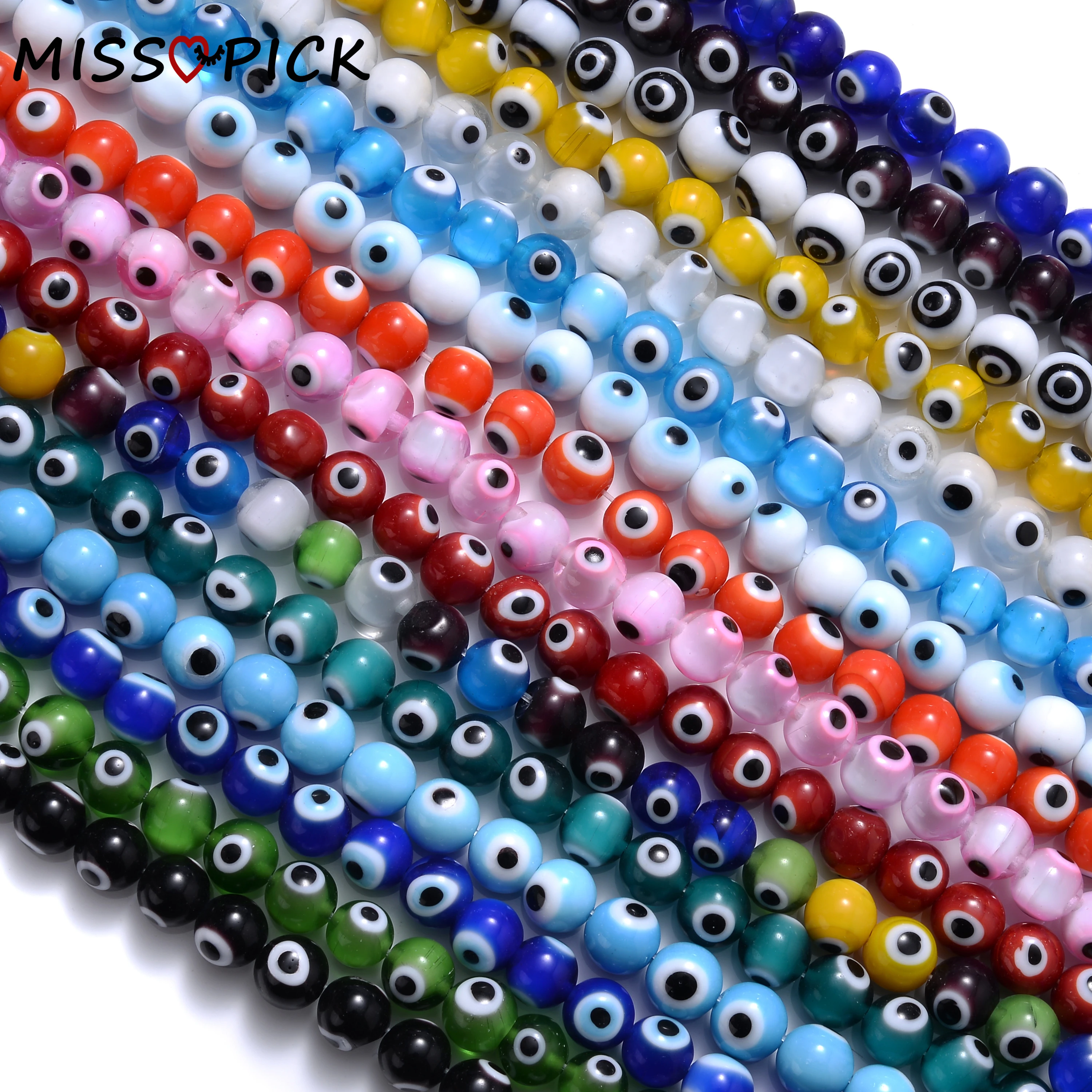 48 96Pcs 4/6/8mm Multicolor Evil Eye Lampwork Beads Round Shape Glazed ...