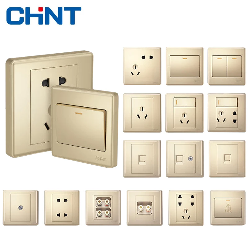 CHNT Switch socket Model 86 one open multi control five hole dark with ...