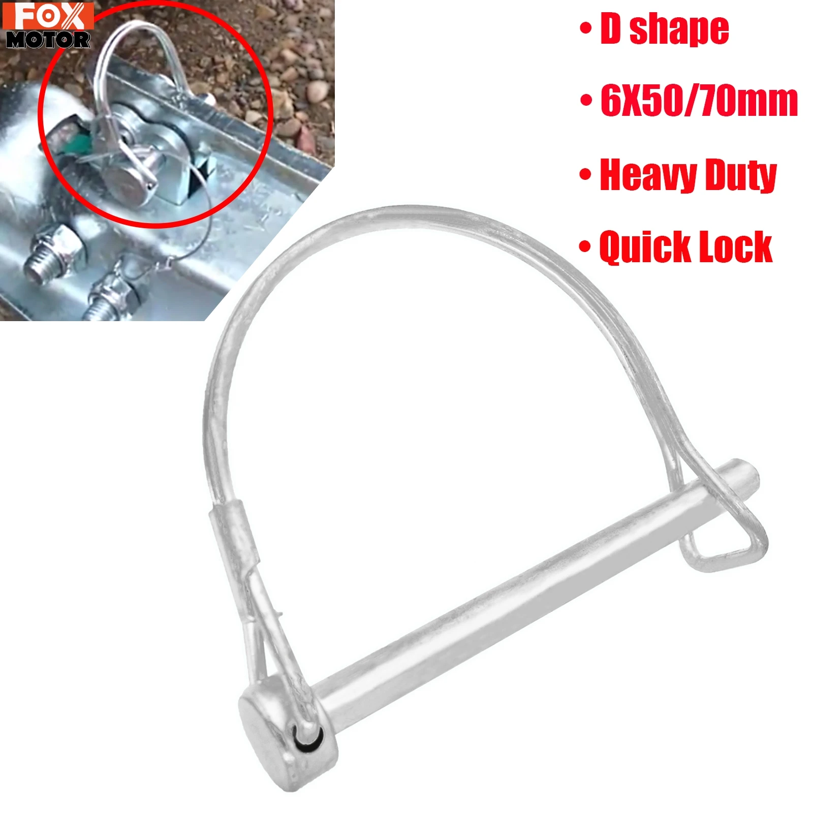 Quick Trailer Coupler Safety Snap Pin Lock 1/4” 6mm Dia x 50mm 70mm D ...