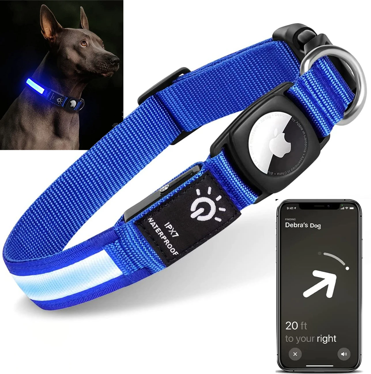 For-Apple-Airtag-GPS-Finder-Led-Dog-Collar-WaterProof-Light-USB-Chargeable-Luminous-collar-Pet ...