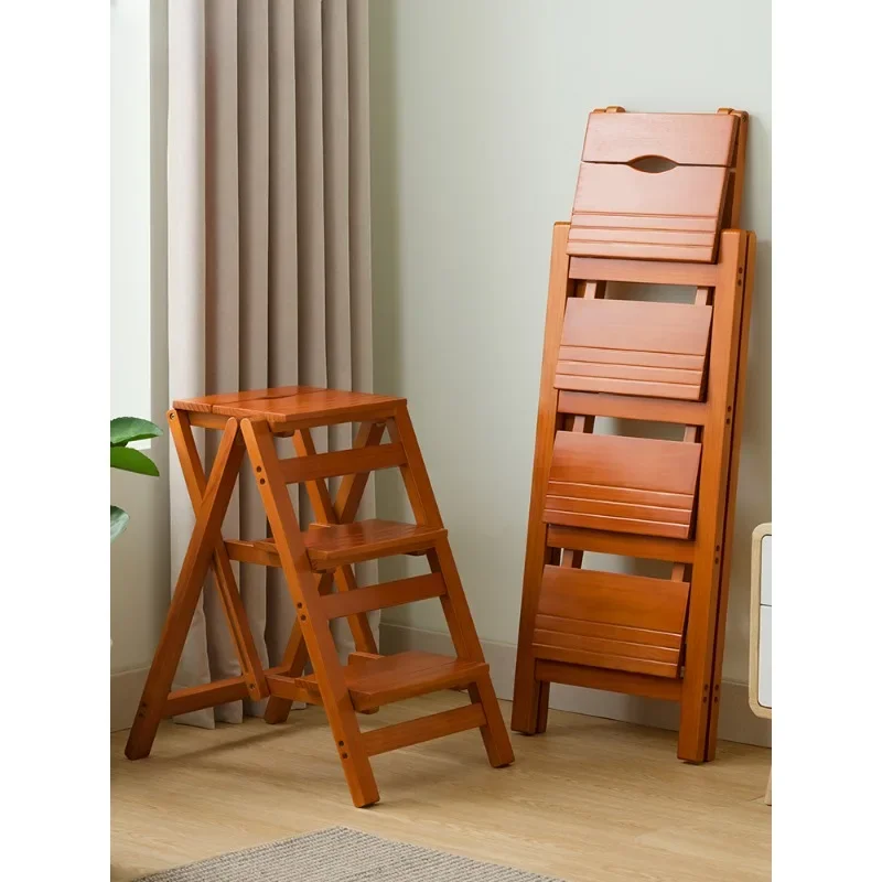 Home Use Solid Wood Folding Ladder Chair, Dual Use Stool and Ladder ...