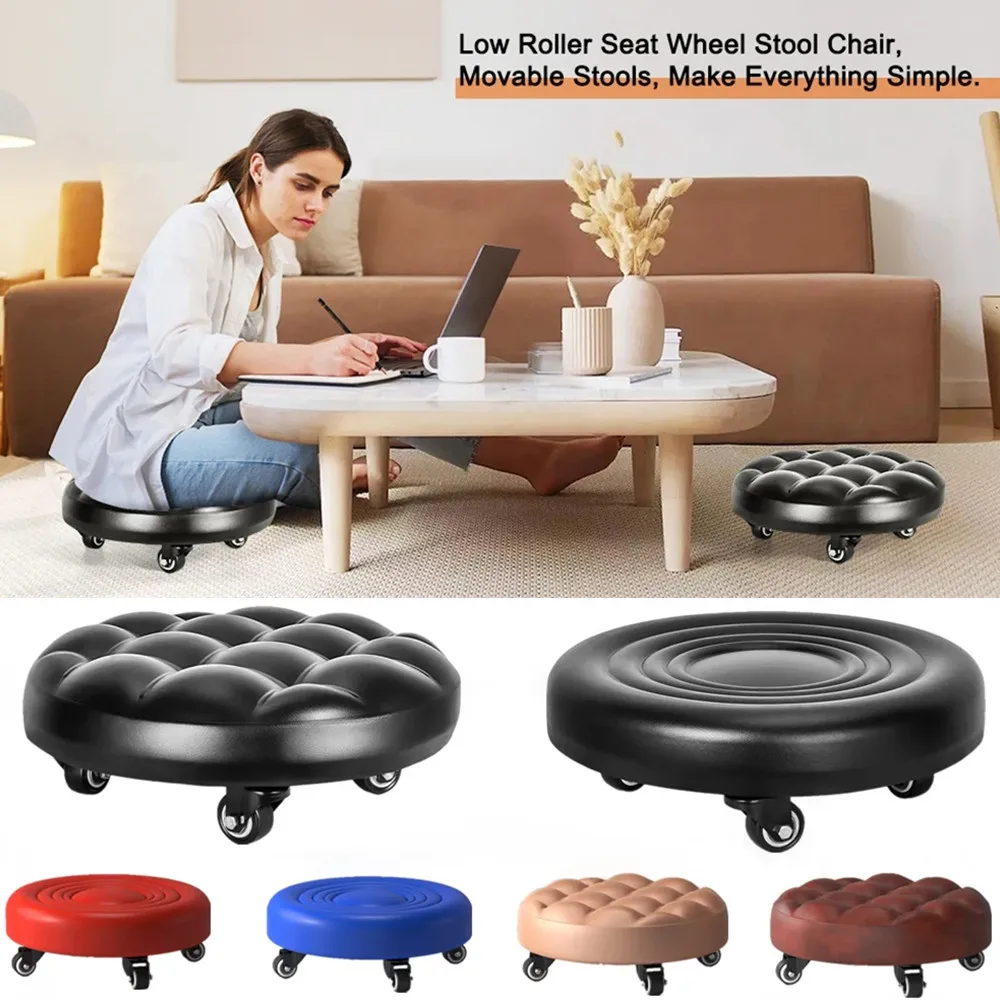Pulley-Low-Stool-Low-Height-Rolling-Stool-Leather-Stool-Seats-with ...
