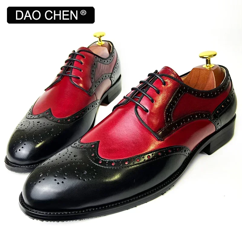 DAOCHEN-MEN-SHOES-RED-MIXED-BLACK-WING-TIP-LACE-UP-BROGUE-CASUAL-MENS ...