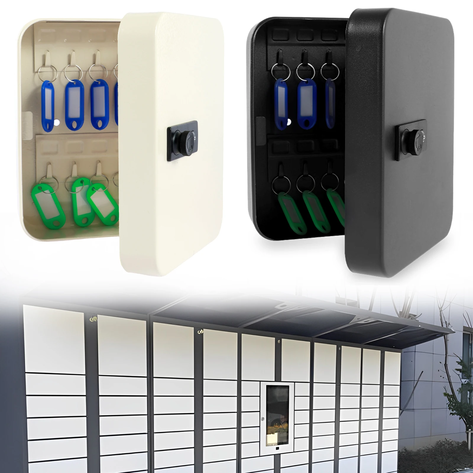 Wall-Mount-Key-Lock-Box-3-Digit-with-20-Key-Hooks-and-20-Colorful-Tag ...