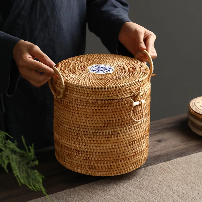 Handwoven-Rattan-Tea-Storage-Box-With-Lid-Green-Tea-Bag-Organizer-Puer ...