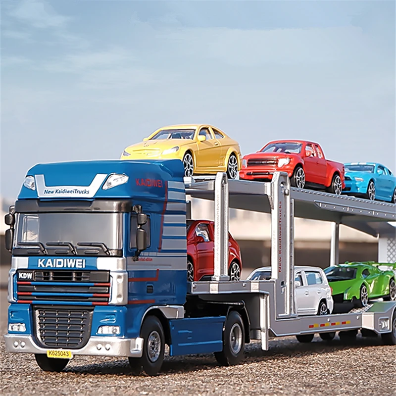 Alloy Double Deck Flatbed Trailer Model Diecast Metal Heavy Semi ...