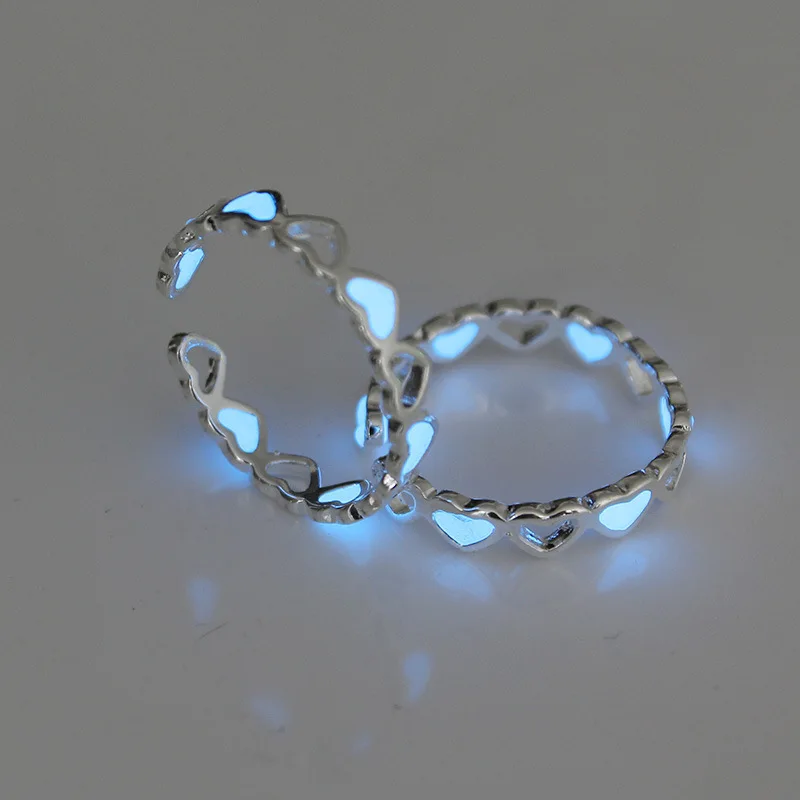 Adjustable-Hollow-Heart-Luminous-Ring-Glow-In-Dark-Silver-Color-Rings ...