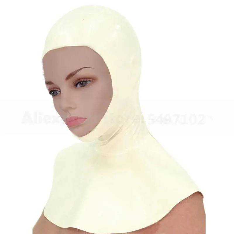 Latex Hood White Long Neck Latex Rubber Hood Dress Face Opened Sexy ...