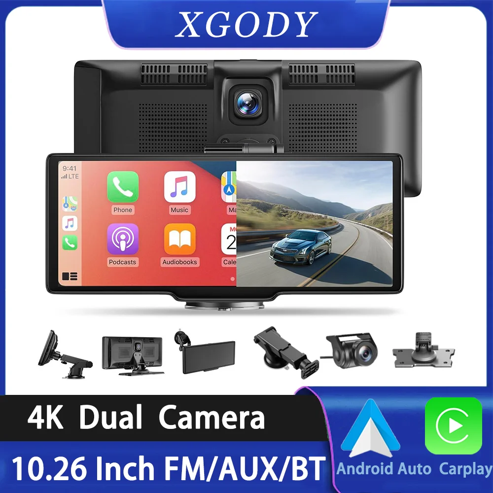XGODY-10-26-4K-Dash-Cam-Wireless-Carplay-Android-Auto-Car-DVR-GPS-WiFi ...