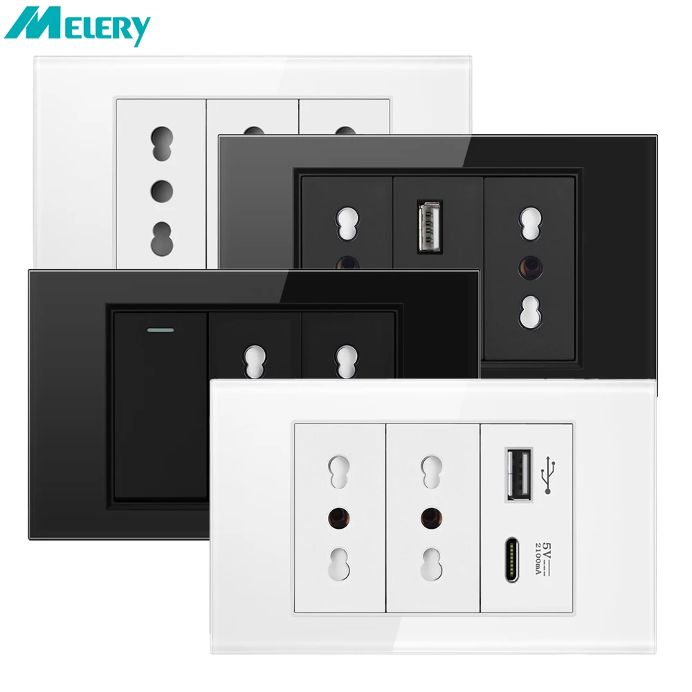 Italy-Switch-USB-Wall-Socket-Type-C-16A-Chile-Plug-Glass-Plastic-Panel ...