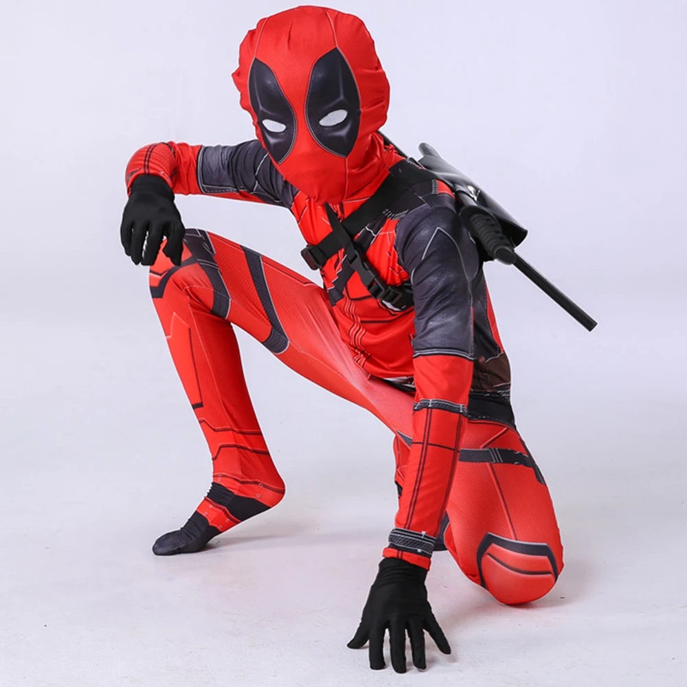 4 12Y Boy Deadpool Costume Kids Cosplay Mask Suit Jumpsuit Halloween ...
