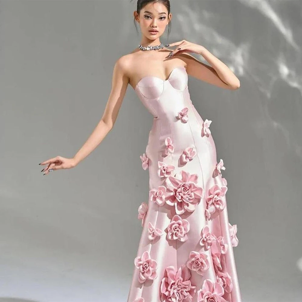 Verngo-Pink-Mermaid-Fairy-Evening-Prom-Dress-Satin-Handmade-3D-Flower ...