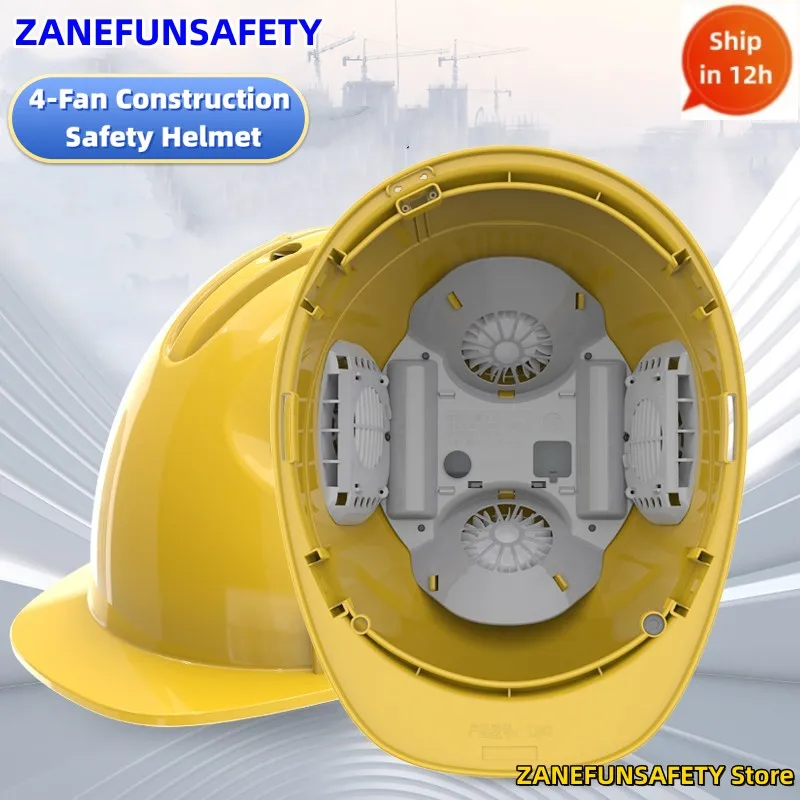 NEW Construction Safety Helmet With 4 Fans and Rechargeable Lithium ...