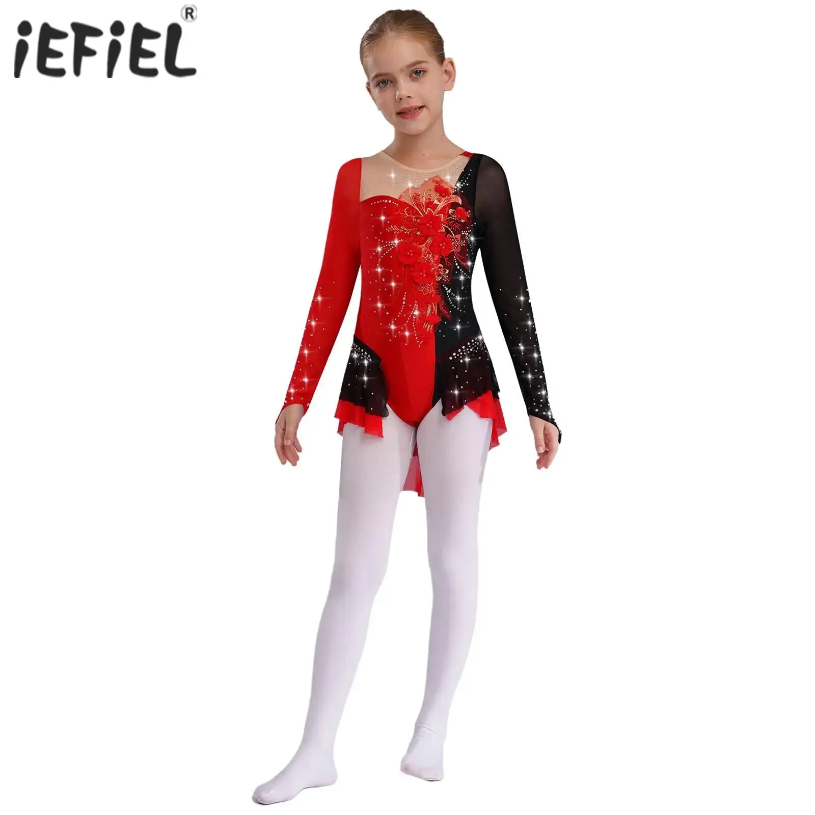 Girls Ballet Jersey Dance Leotards Costume Shiny Rhinestones Rhythmic ...