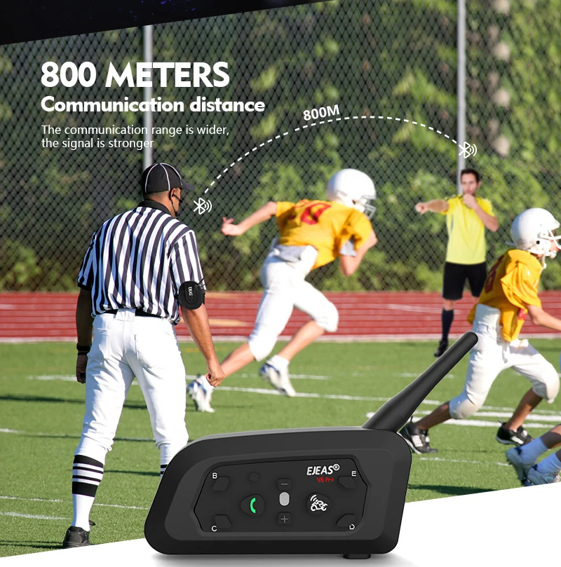EJEAS V6C Football Referee Bluetooth Intercom, 850mAh Full Duplex 1200M ...