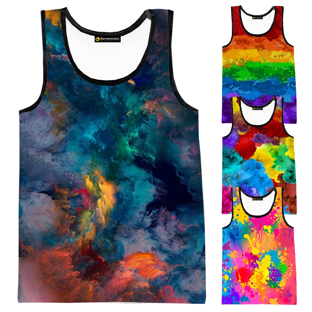 2023 New Rainbow Paint Splatter 3D Printed Graffiti Men's Tank Tops Men ...
