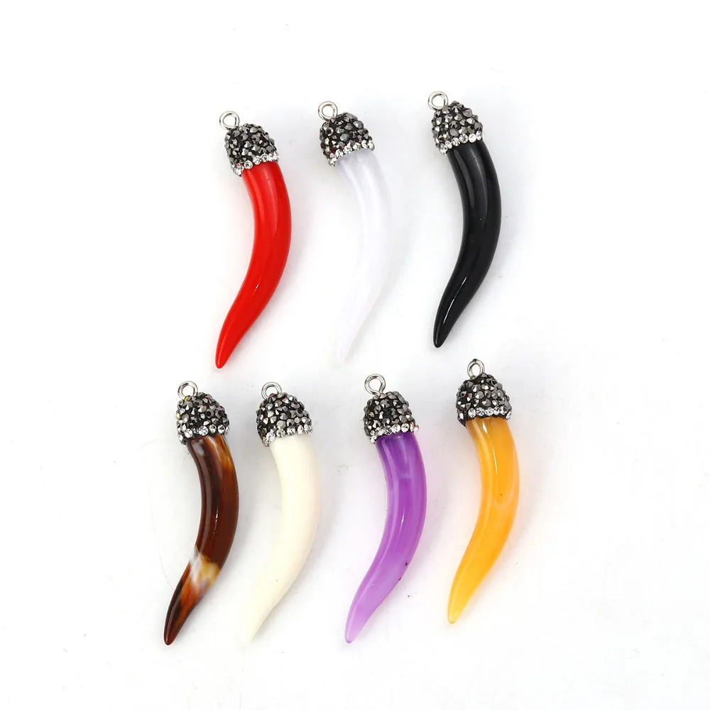 Doreen-Box-Resin-bohemian-Pendants-Horn-shaped-Colorful-Micro-Pave ...