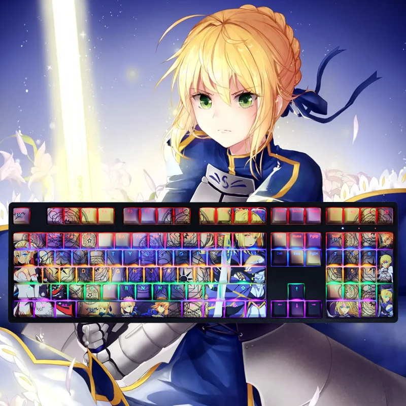 Fate-stay-Night-Saber-Light-Transmitting-Keycaps-108Keys-Cartoon-Anime ...