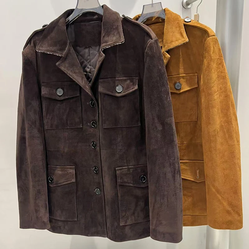 Luxury High-end Kid Suede Leather Jacket for Women Winter Pockets ...
