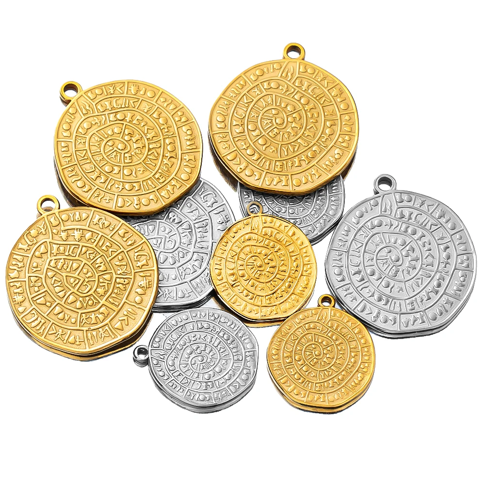 5pcs Stainless Steel Phaistos Disc Pendant Ancient Rune Inscriptions ...
