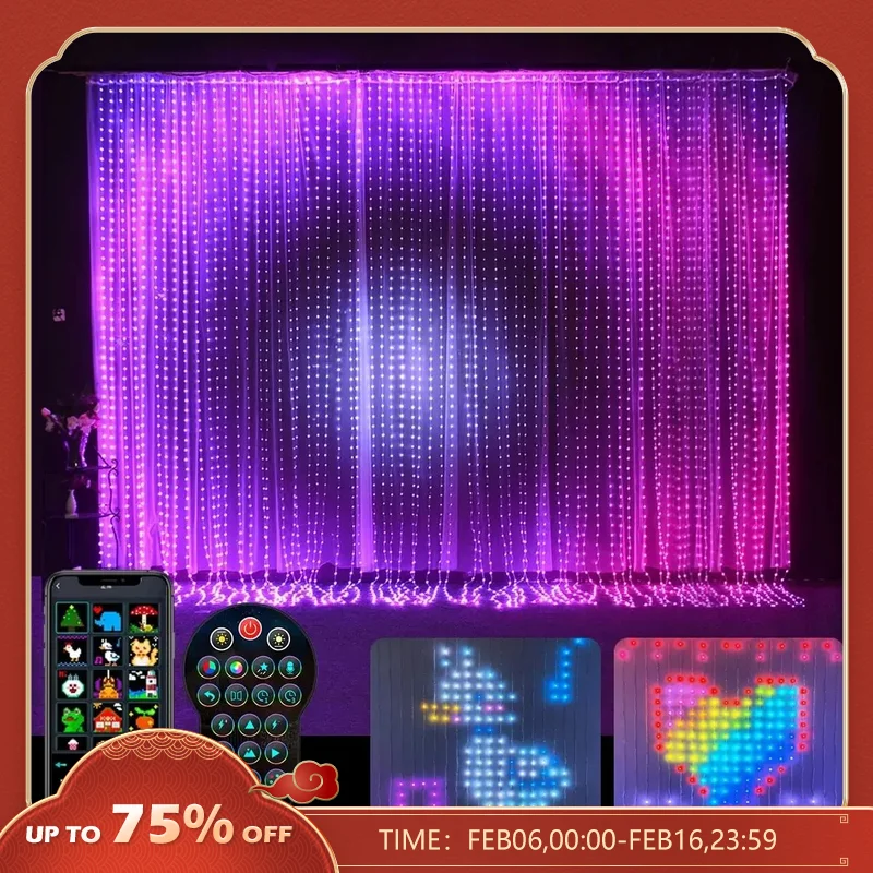 Smart-App-LED-Window-Curtain-String-Lights-400-LED-Fairy-Light-DIY ...
