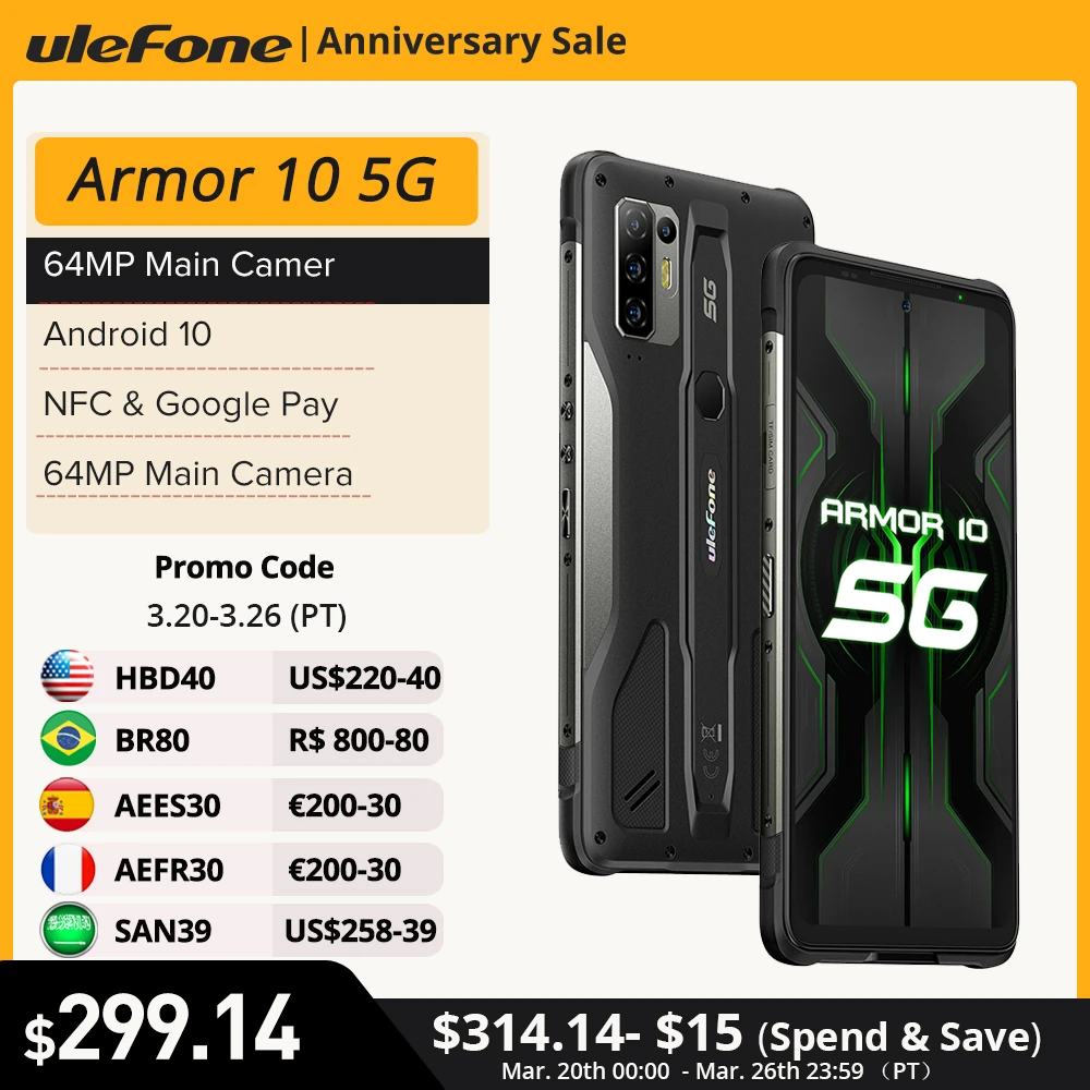 Ulefone Armor 10 5G Rugged Mobile Phone Android 10 8GB +128GB ...