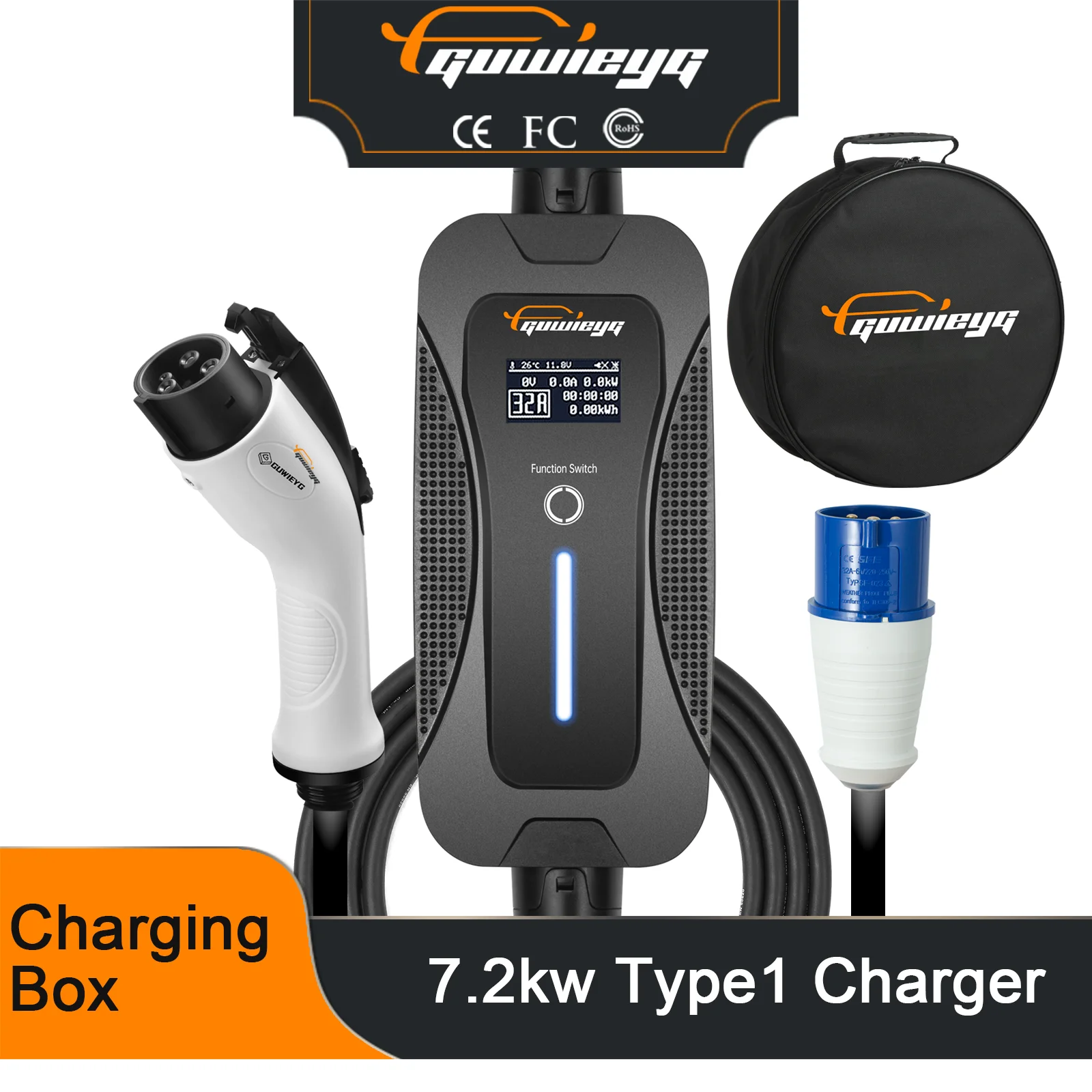 GUWIEYG-Portable-EV-Charger-Type1-8-10-13-16A-EVSE-Charging-Cable-EU ...